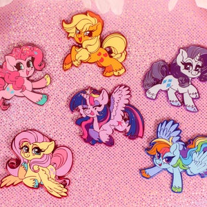 Mane 6 MLP Pins, 2" My Little Pony Enamel Pin, Twilight Sparkle, Rainbow Dash, Fluttershy ...
