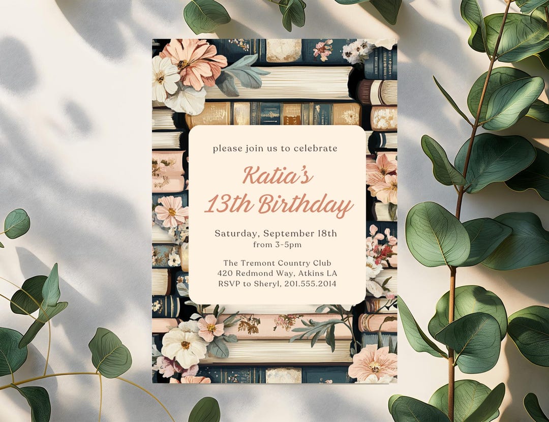 Book Birthday Invitation Template Link Literature Party Book Club ...