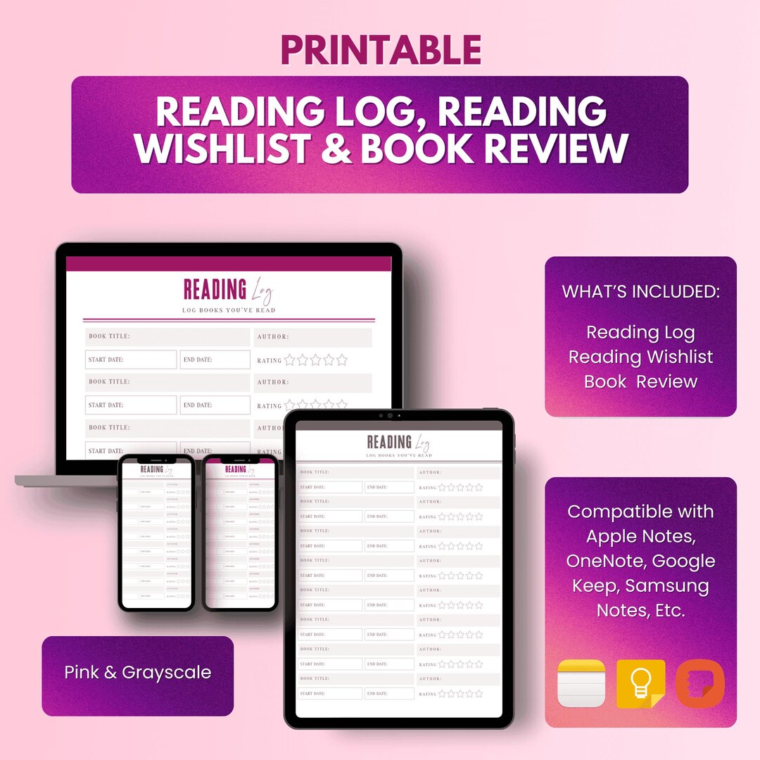 Printable Reading Log, Printable Journal Planner, Planner for Book ...