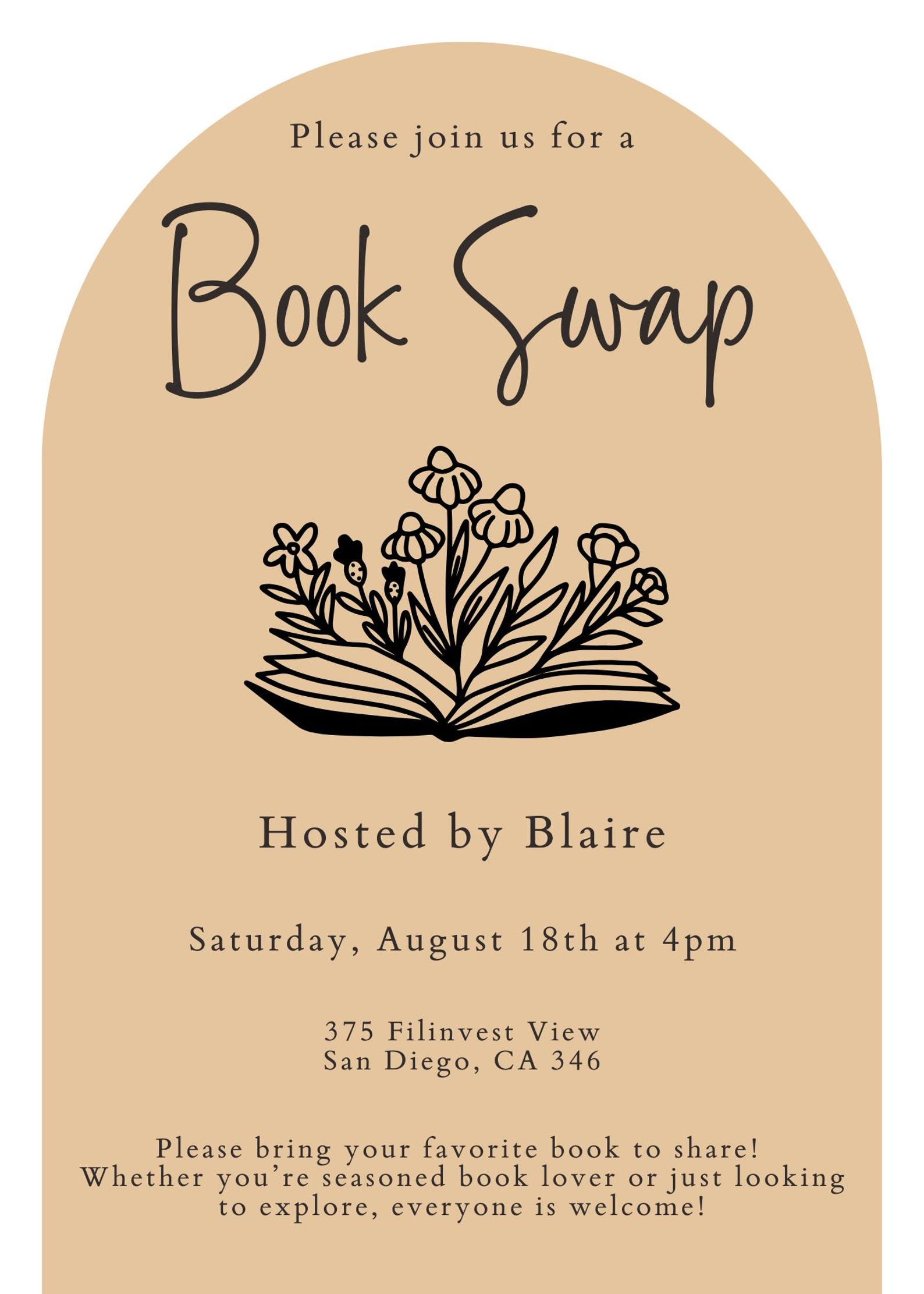 Editable Book Swap Invitation - Book Club Invitation - Book Lovers ...