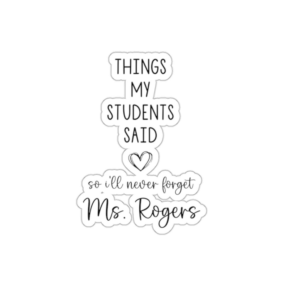 Personalized Teacher Appreciation Kiss-cut Stickers, Heartfelt Gift for ...