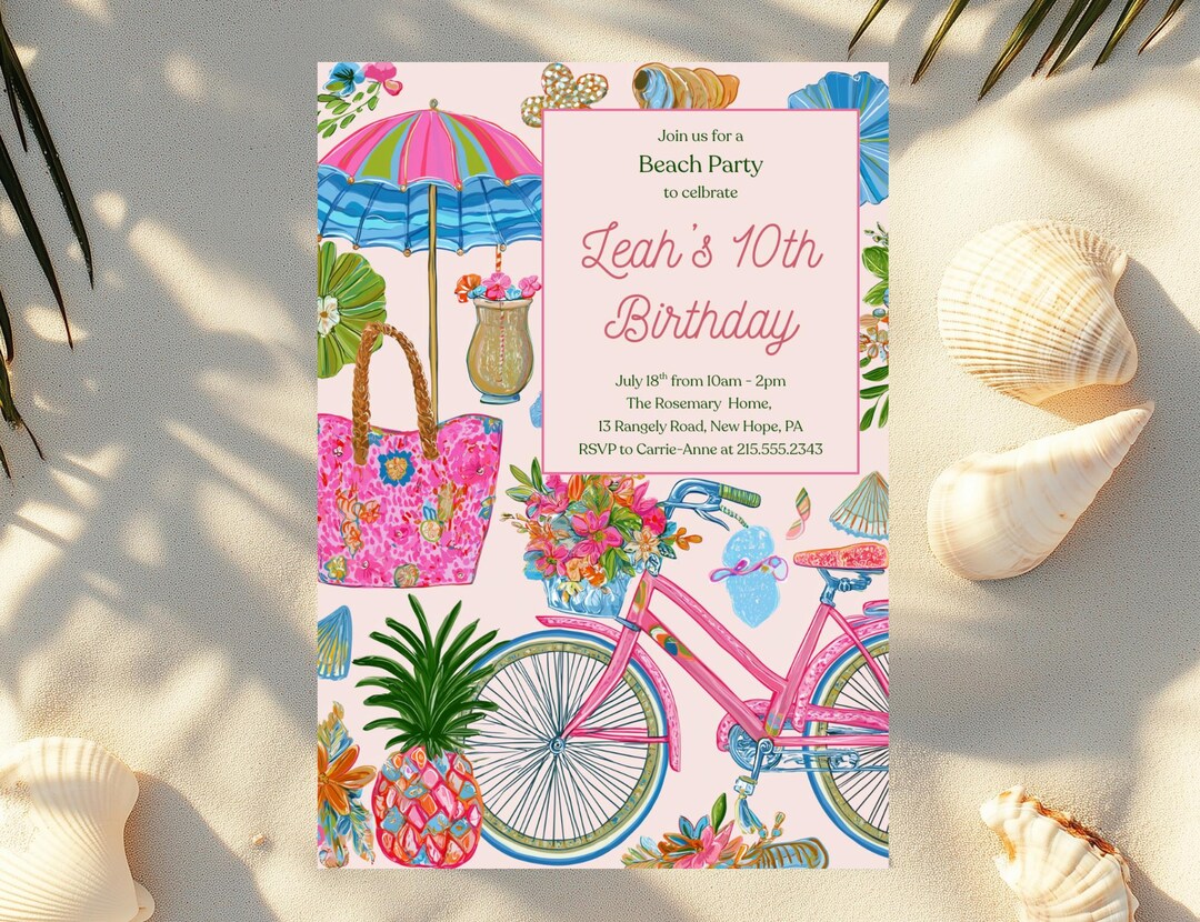 Preppy Pink Party Invitation Template | Editable Canva Design ...