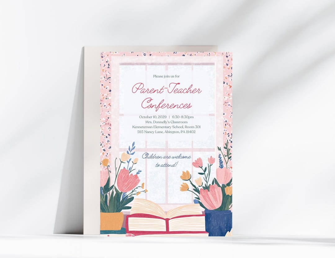 Pink Window Parent Teacher Conferences Invitation Printable Parent ...