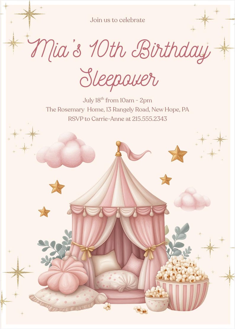 Editable Slumber Party Birthday Invitation Sleepover Birthday Invite ...