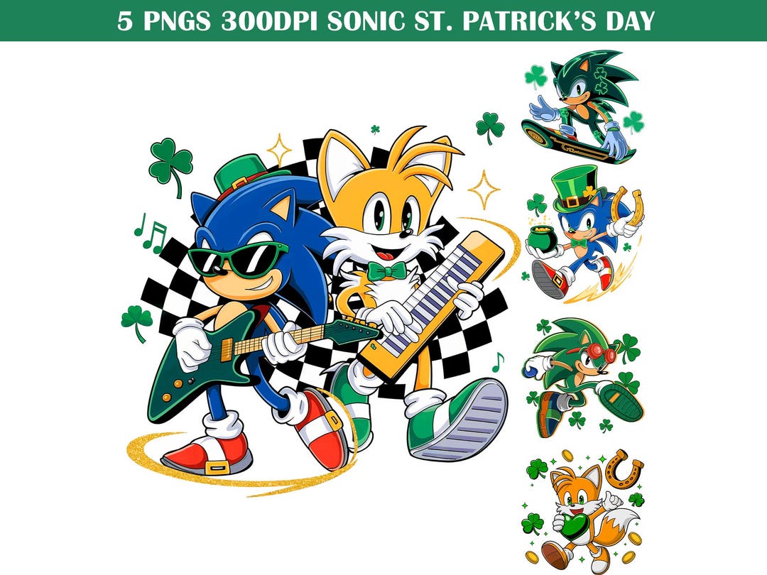 Sonic St Patrick Day PNG Bundle, Kids Cartoon St Patrick, St Patrick ...