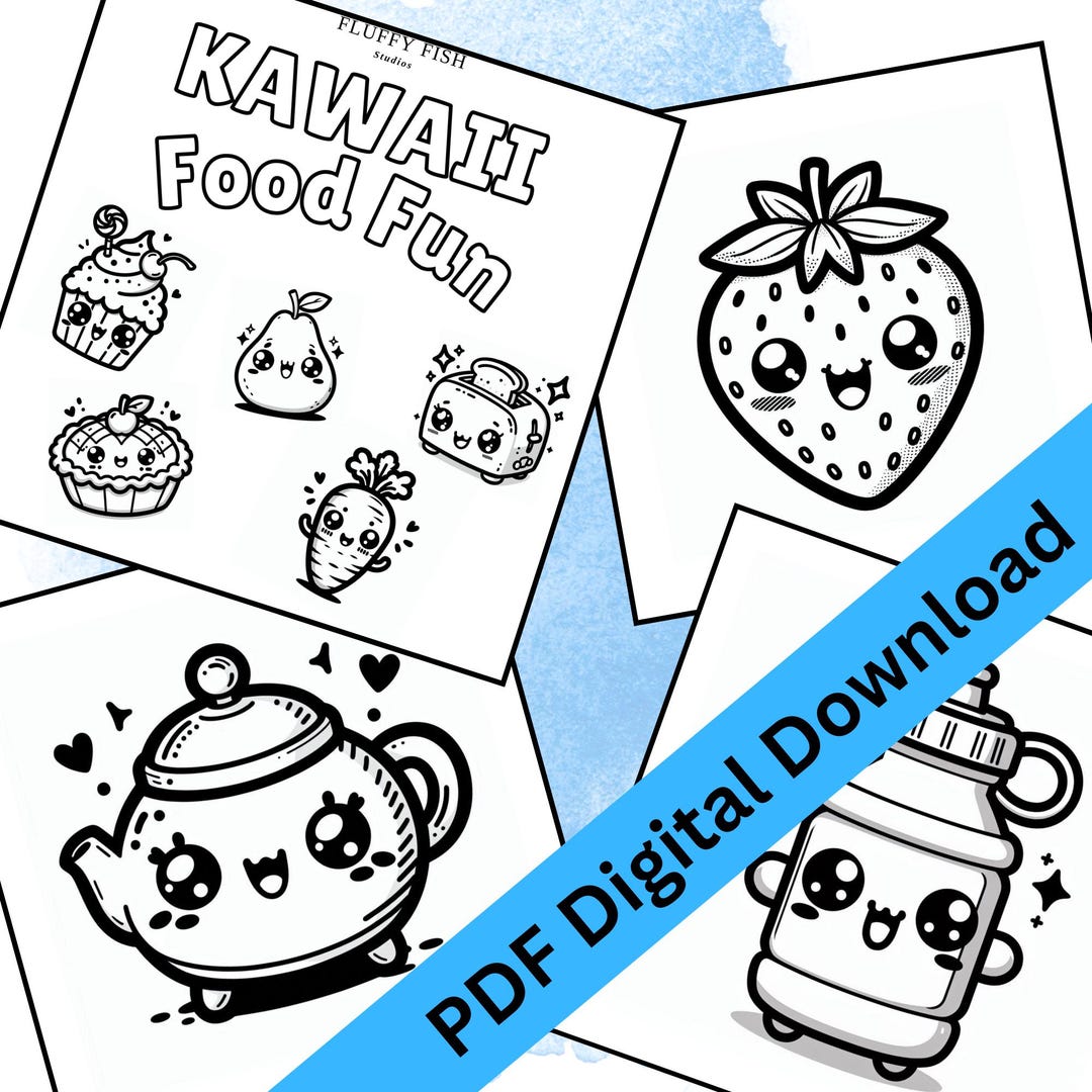 Kawaii Food Fun Coloring Book PDF File 30 Designs Cute Coloring Pages ...