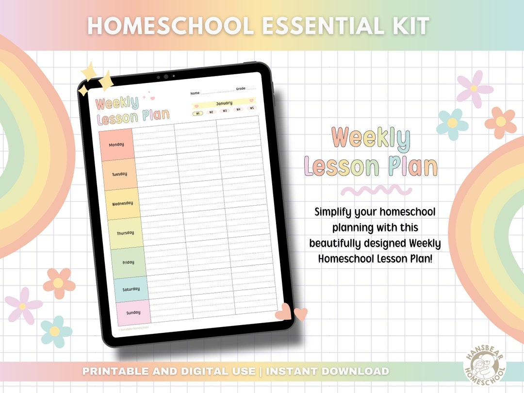 Weekly Homeschool Lesson Plan, Homeschool Weekly Planner, Digital ...