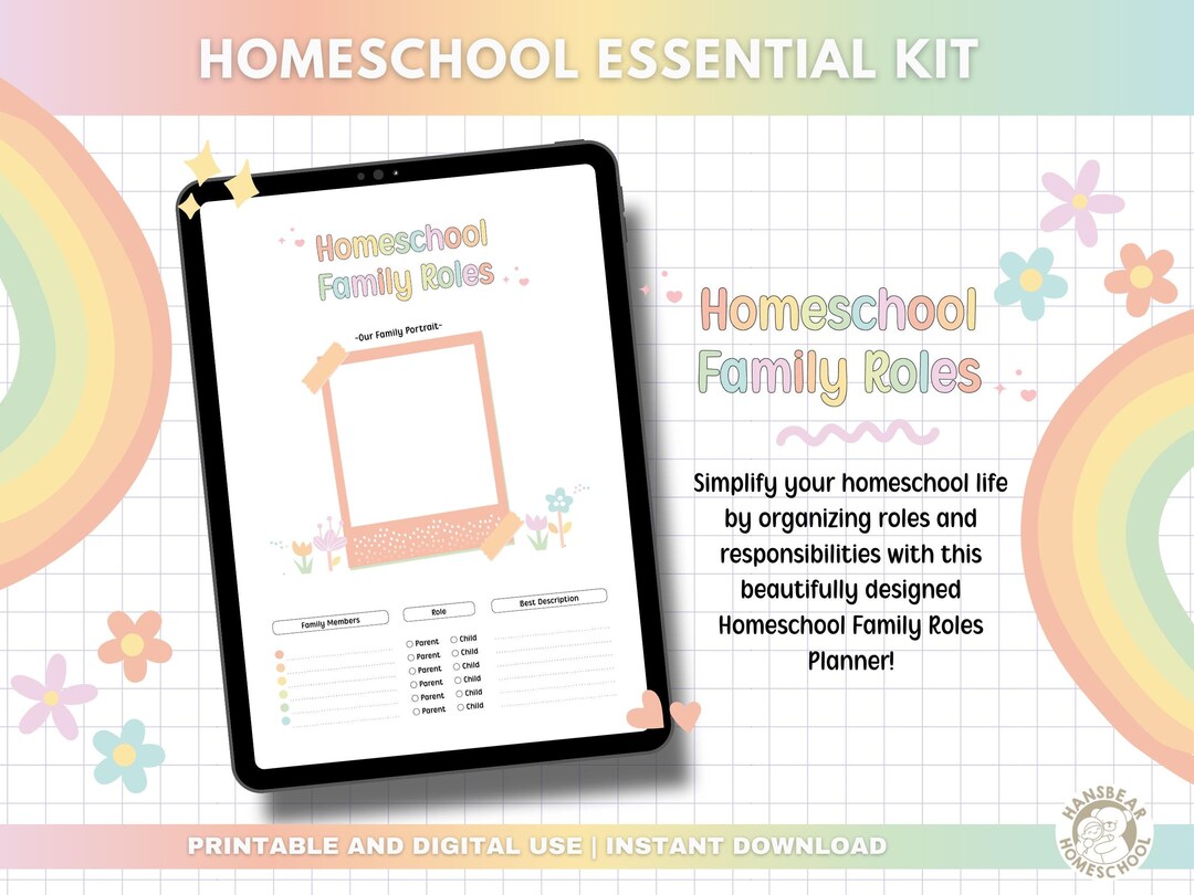 Homeschool Family Roles, Printable Family Portrait Template, Homeschool ...