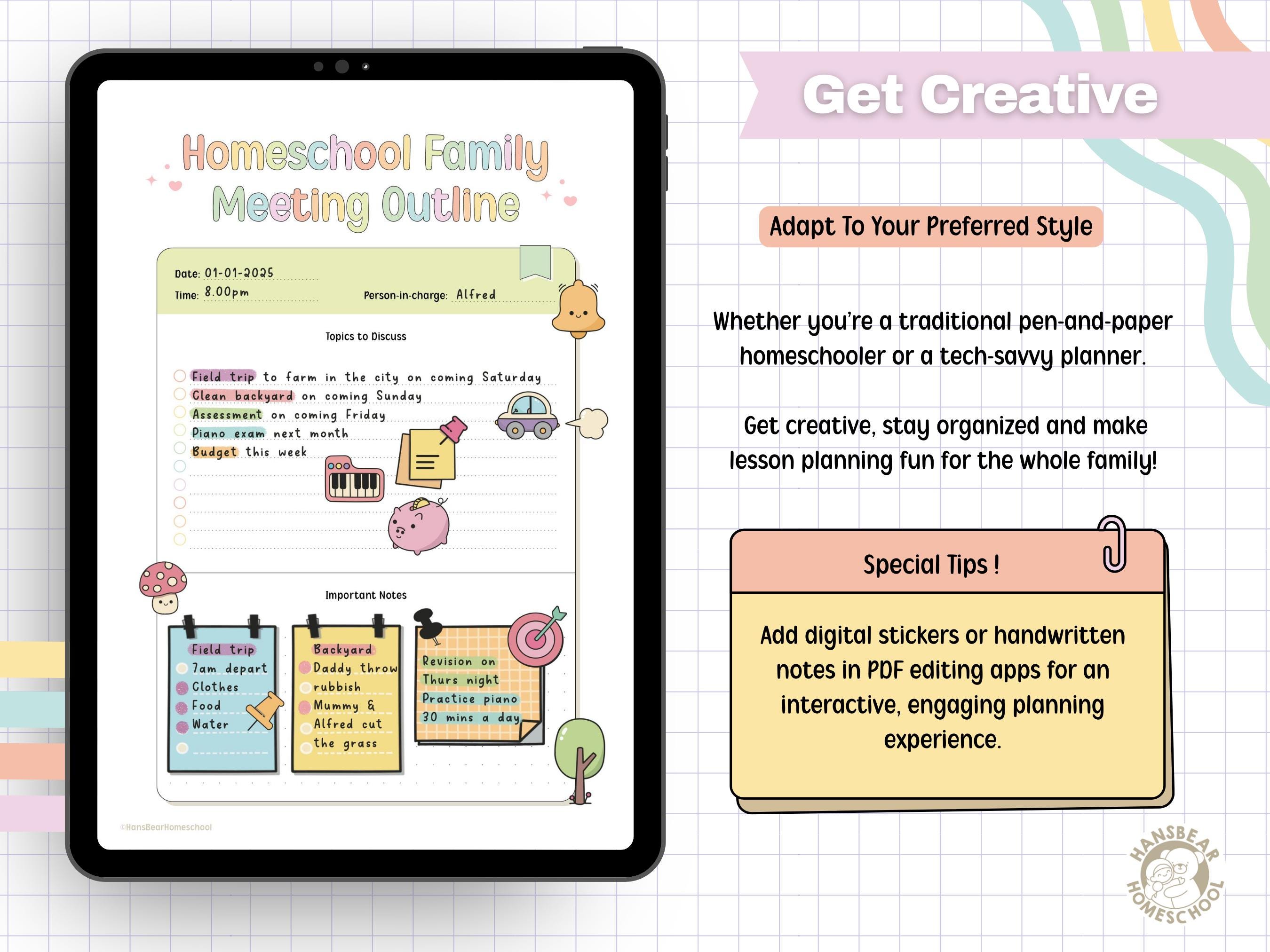 Printable Homeschool Family Meeting Outline, Digital Planner for ...