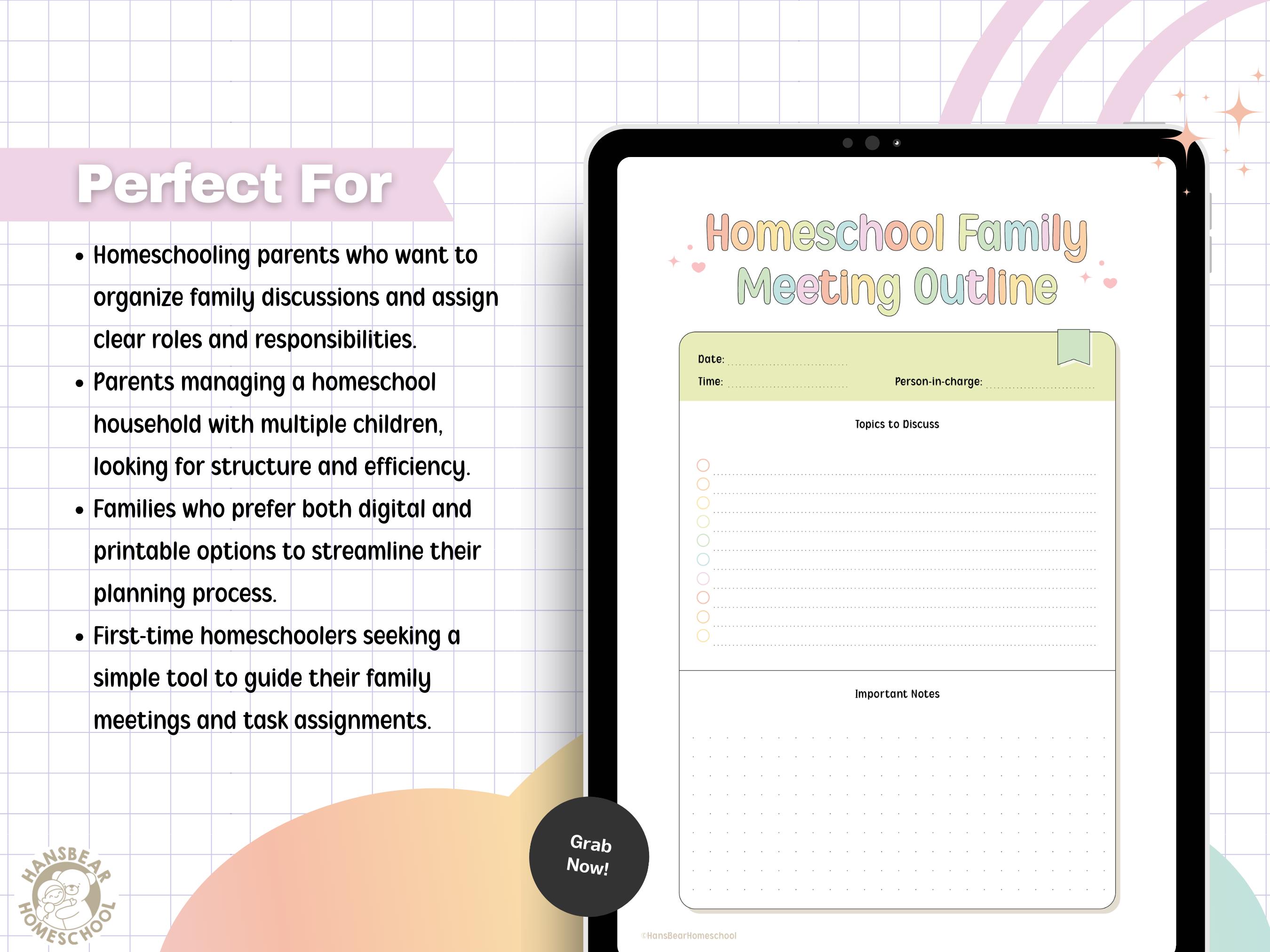 Printable Homeschool Family Meeting Outline, Digital Planner for ...