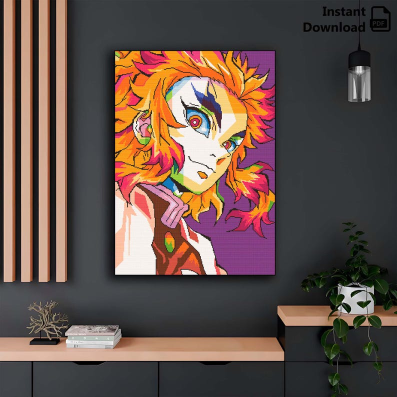 Demons Anime Cross Stitch Pattern Slayer Flame Hashira Instant Download ...