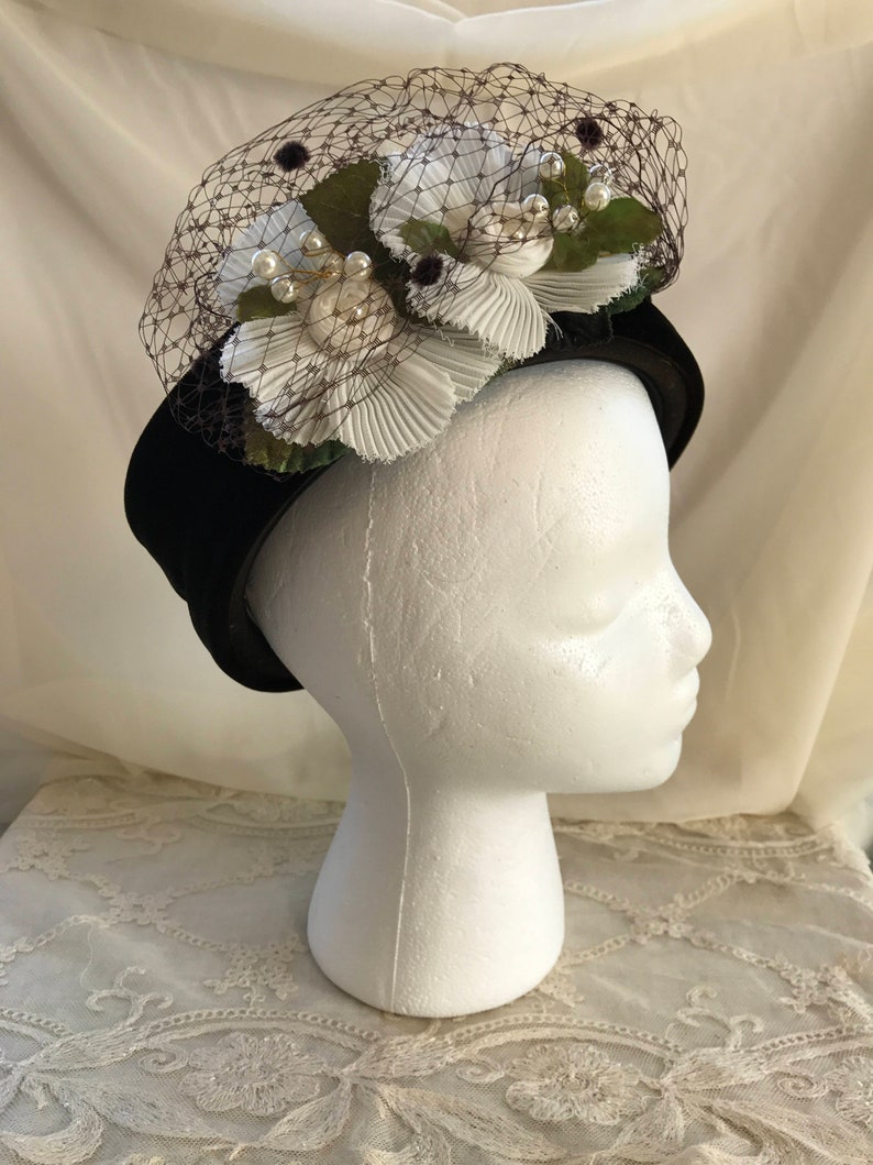 Deep Chocolate Brown Wool Cloche Hat With Ivory Flowers, Pearls and ...