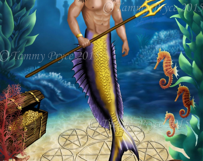 78 Tarot 10 of Pentacles Nautical Card Merman Fantasy Fine Art Print ...