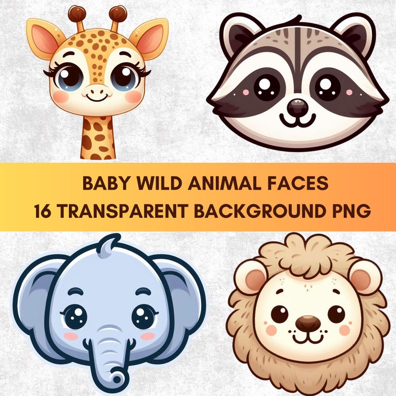 Cute Baby Animal Faces Clipart Bundle, Nursery Decor Kids Room Decor ...