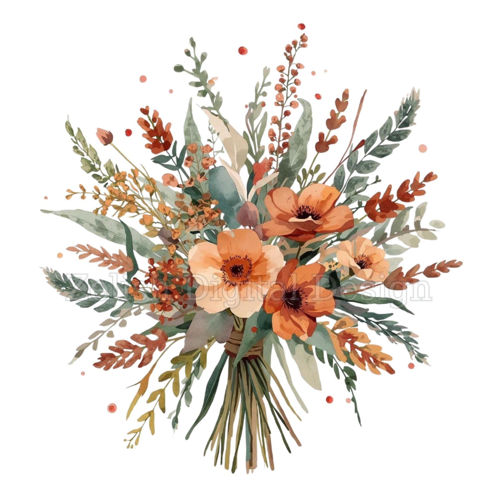 7 Watercolor Flowers Bouquet Clipart Bundle: PNG JPG Files, Digital ...