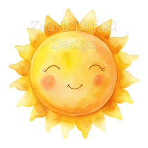 Watercolor Smiling Sun Clipart Bundle: Nursery Art Pngs (digital ...