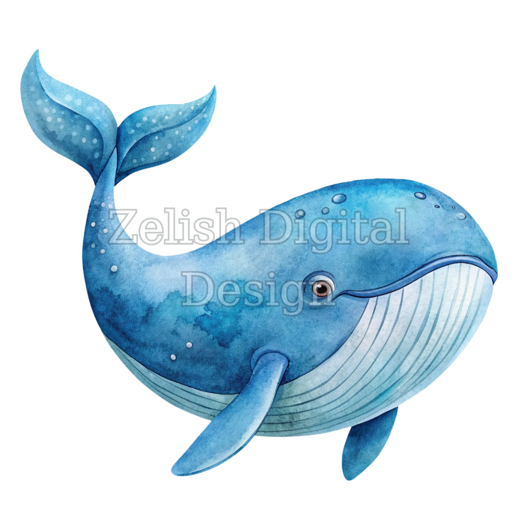 Watercolor Whale Clipart Bundle, Cute Whale Illustration, Printable ...
