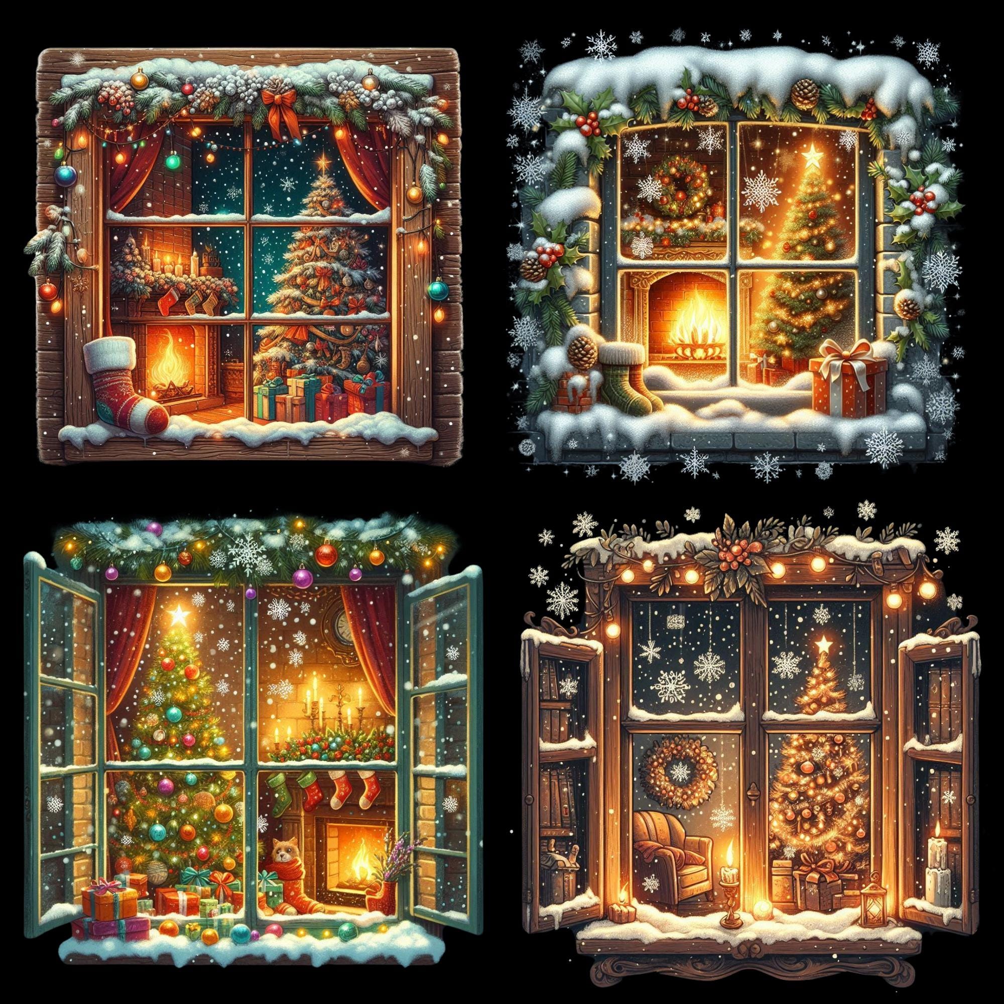 Christmas Window Clipart Bundle: Festive PNG Illustrations (digital ...