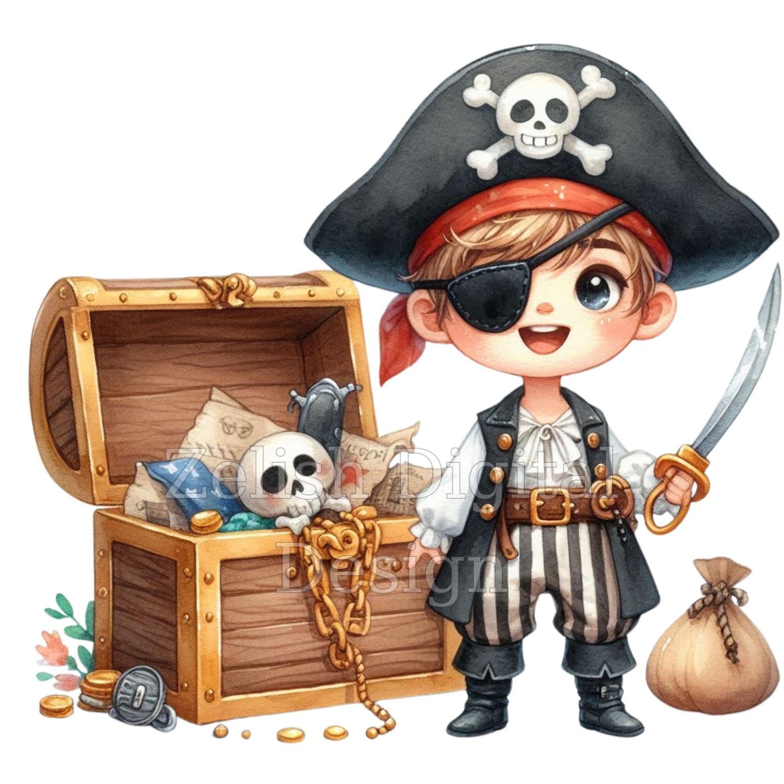 10 Watercolor Boy Pirate Clipart Bundle, Cute Pirates, Printable ...