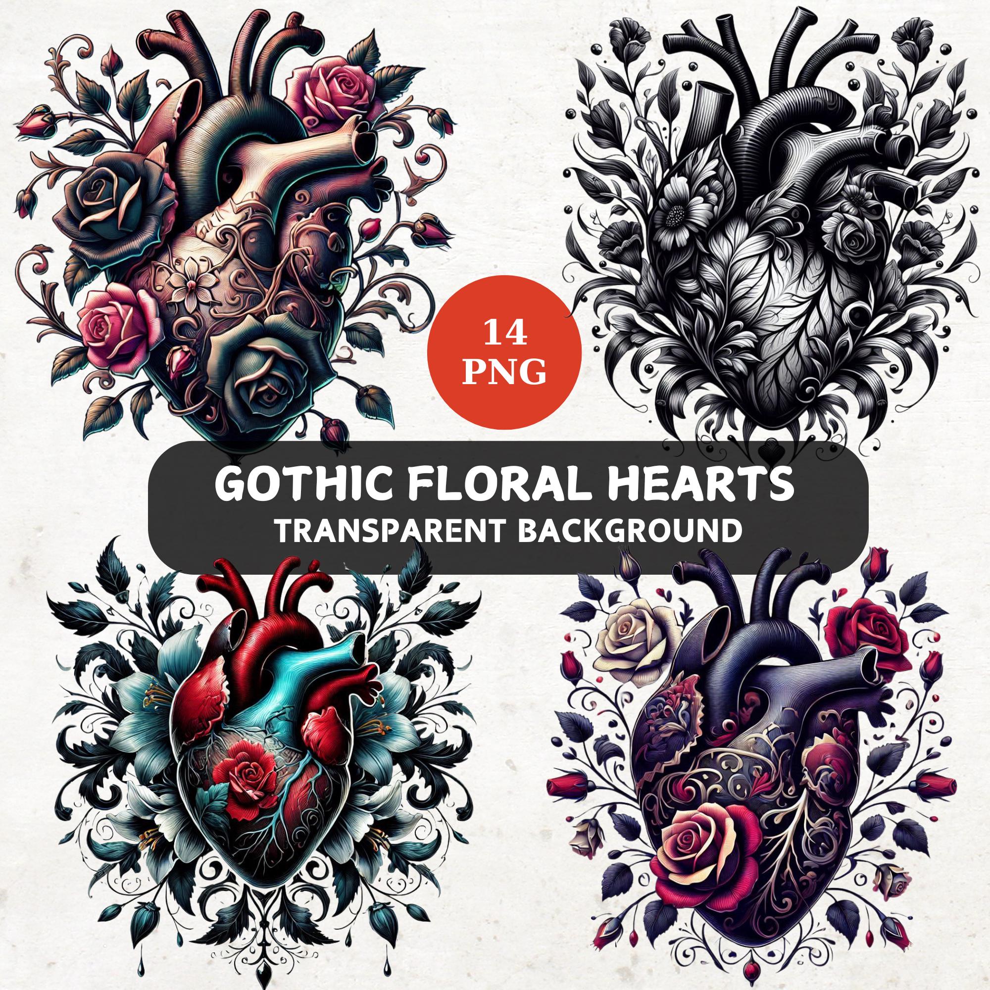 Gothic Floral Heart Clipart, 14 Anatomical Valentines Heart Png ...