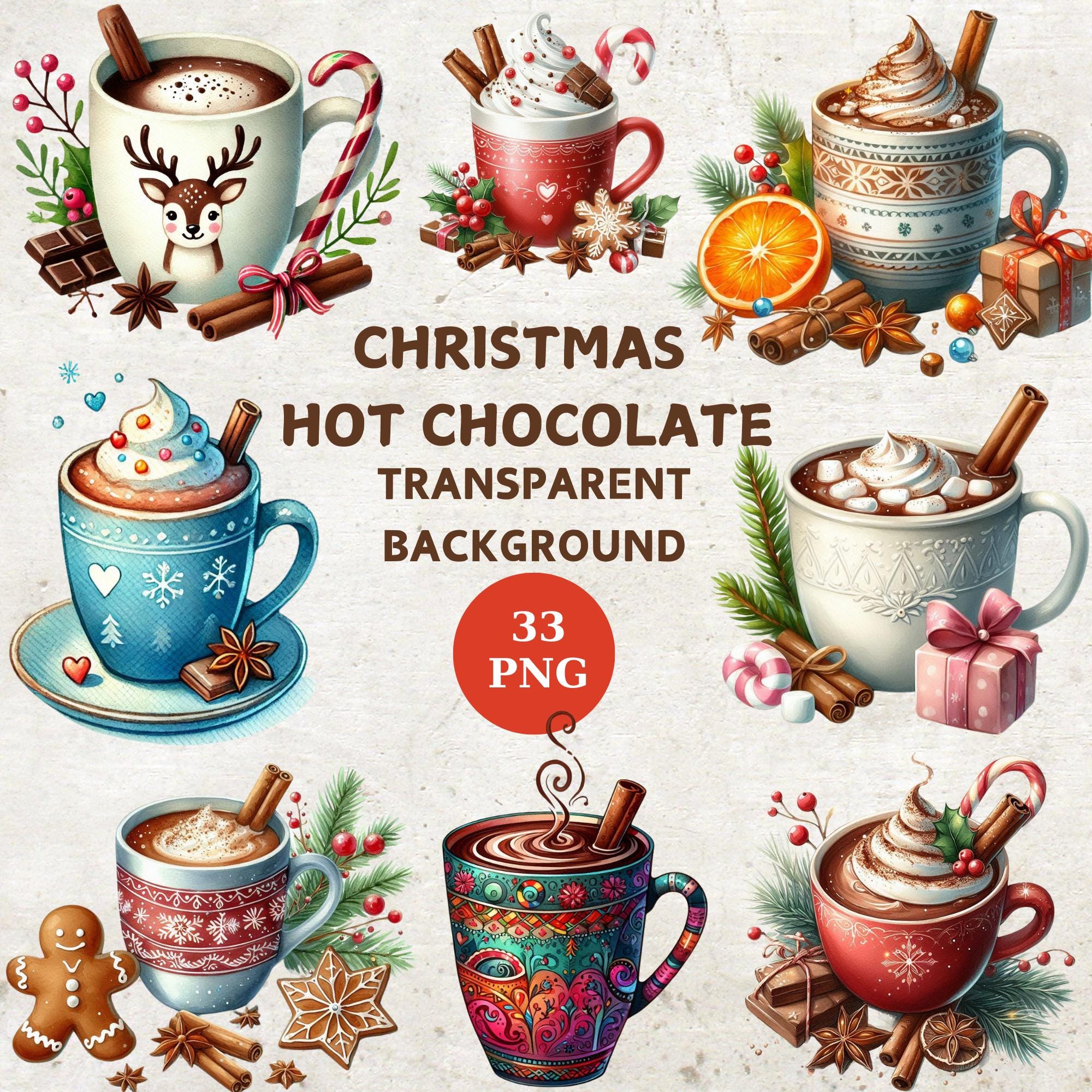 Watercolor Christmas Hot Chocolate Clipart Bundle, 33 Png Images ...