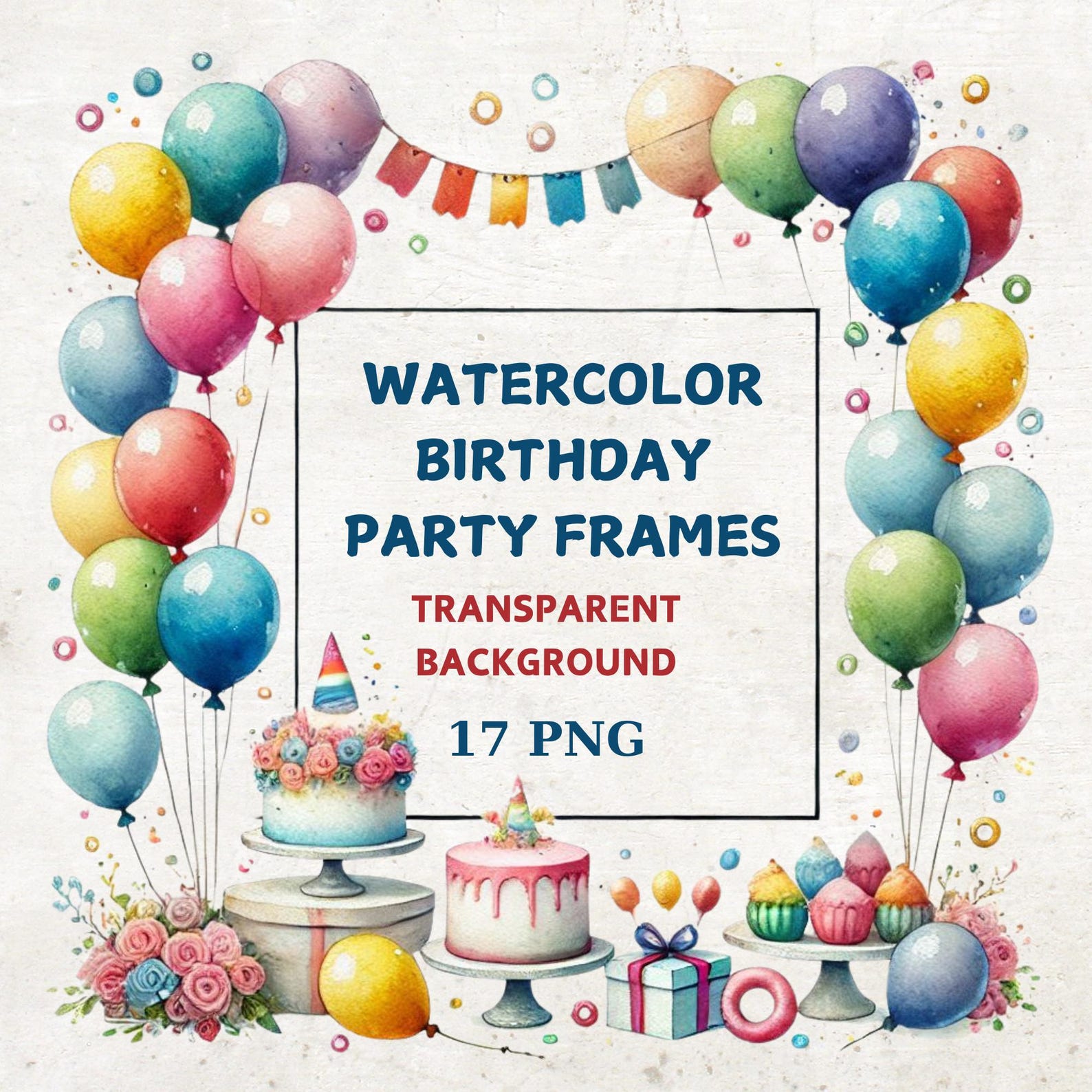 Watercolor Birthday Party Frames Cliparts, 17 Transparent Background ...