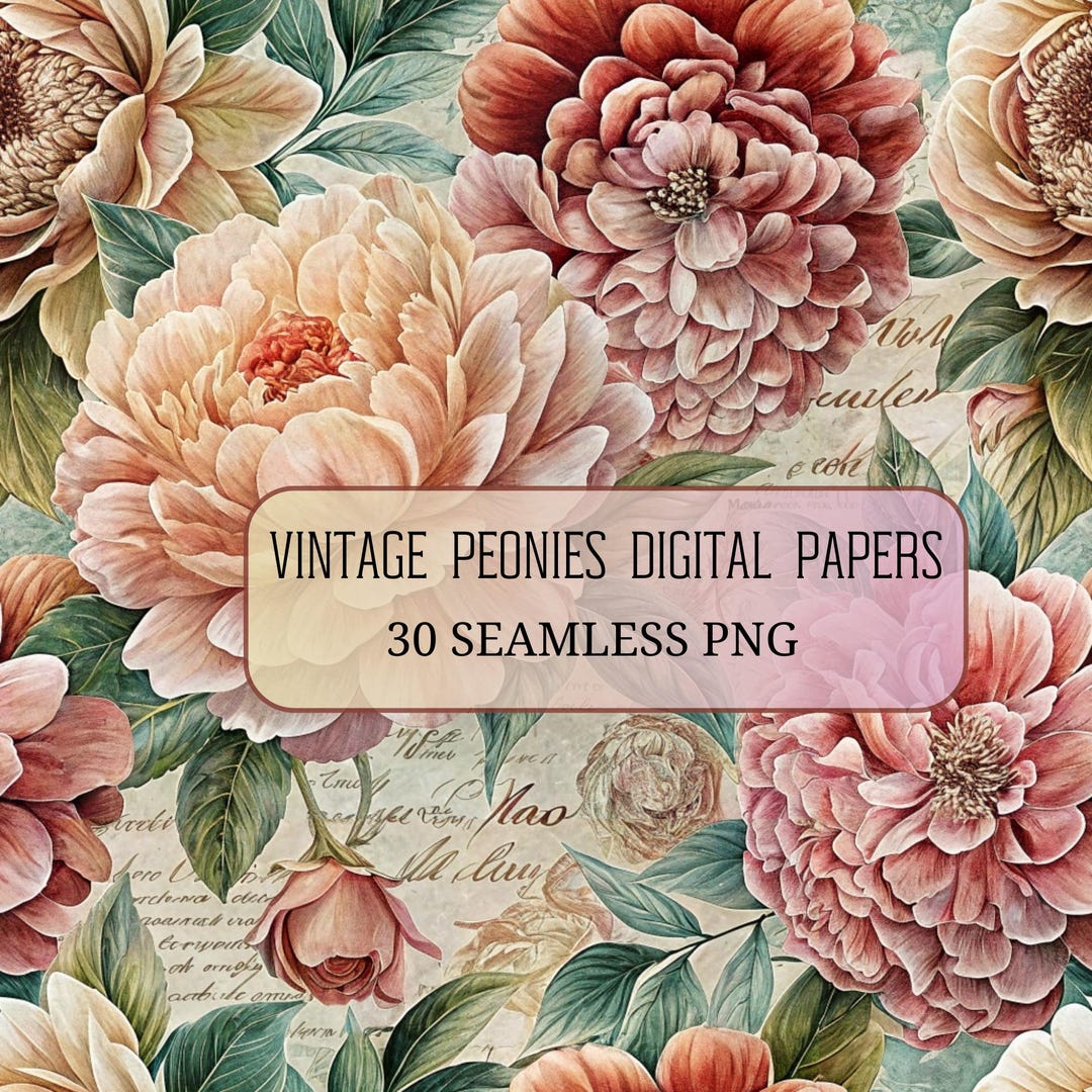 30 Vintage Peonies Digital Papers, Digital Paper Pack, Junk Journal Paper, Scrapbook Paper ...