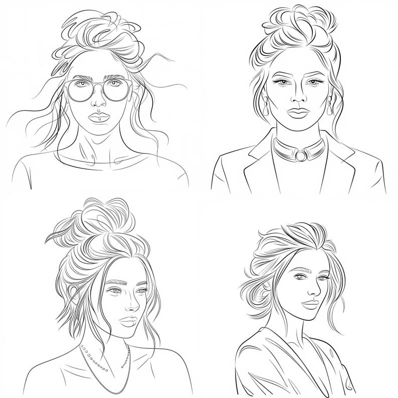 16 Woman Face Clipart, Face Line Art Clipart, High Quality Png, Digital ...