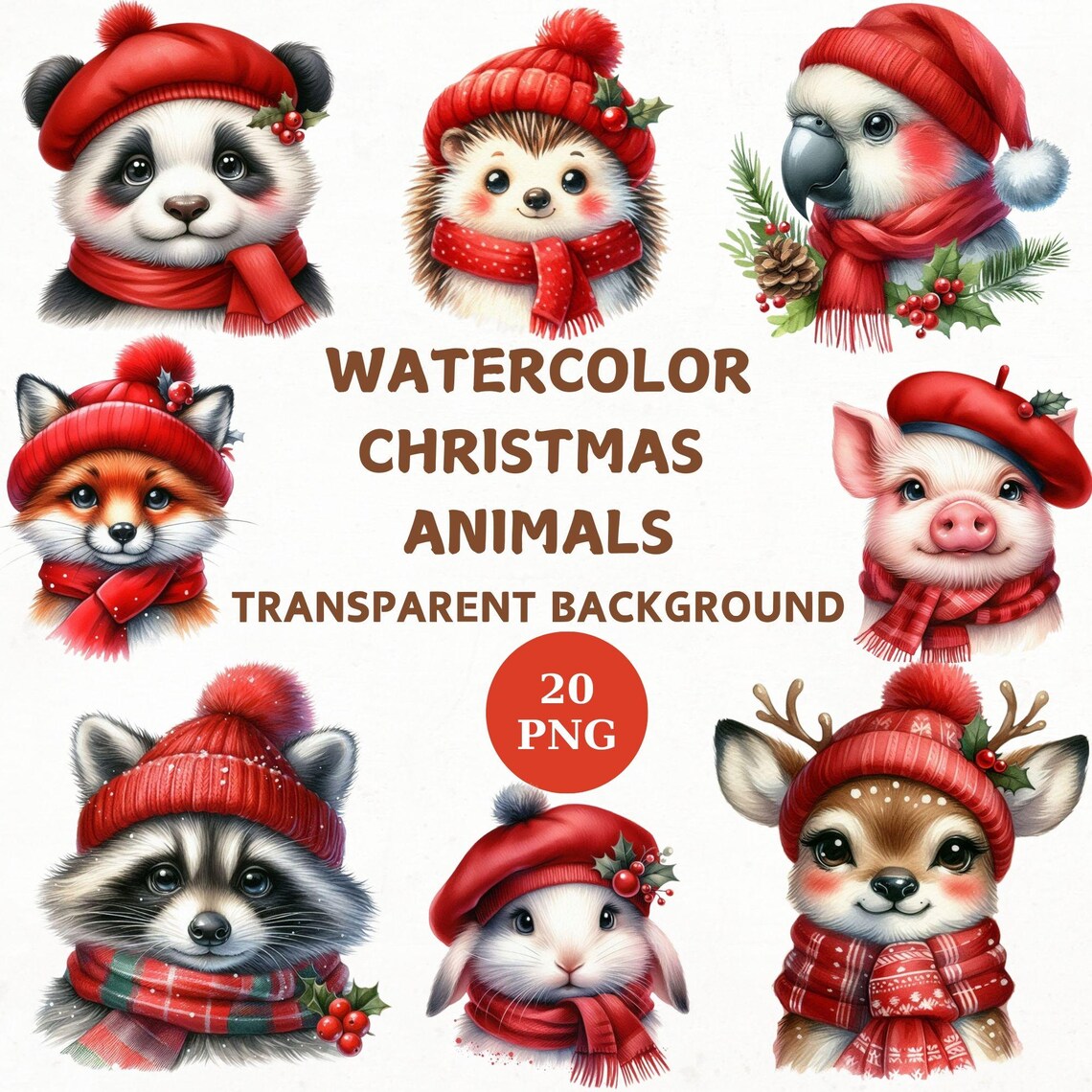Christmas Animal Clipart Bundle: Watercolor Woodland PNG (digital ...