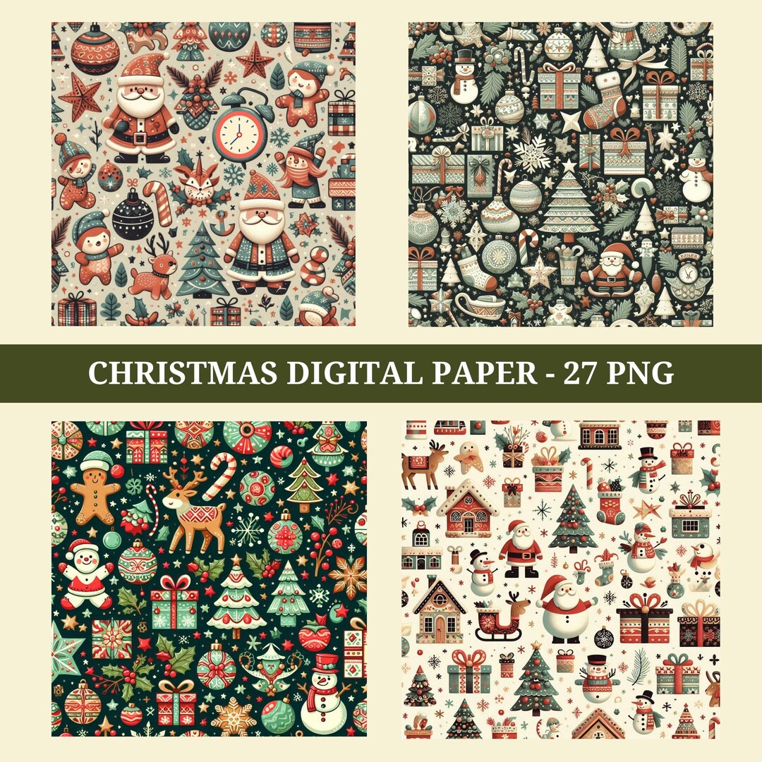 Seamless Christmas Digital Paper Set, 27 Png, Festive Holiday ...