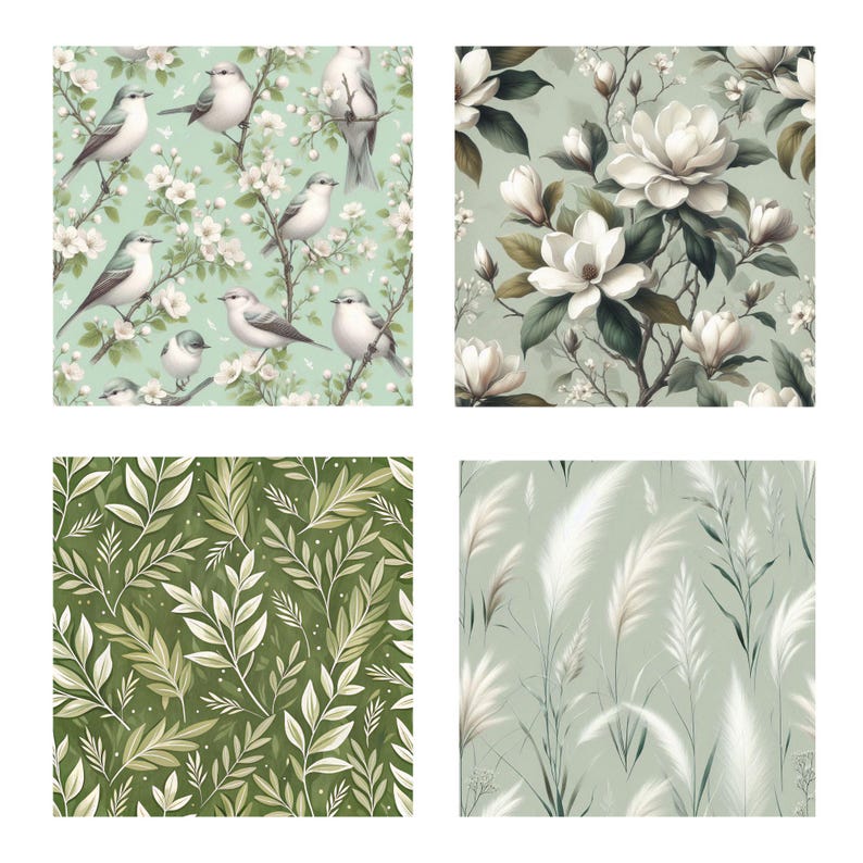 Sage Green Digital Paper Bundle: Seamless Floral & Botanical Designs ...