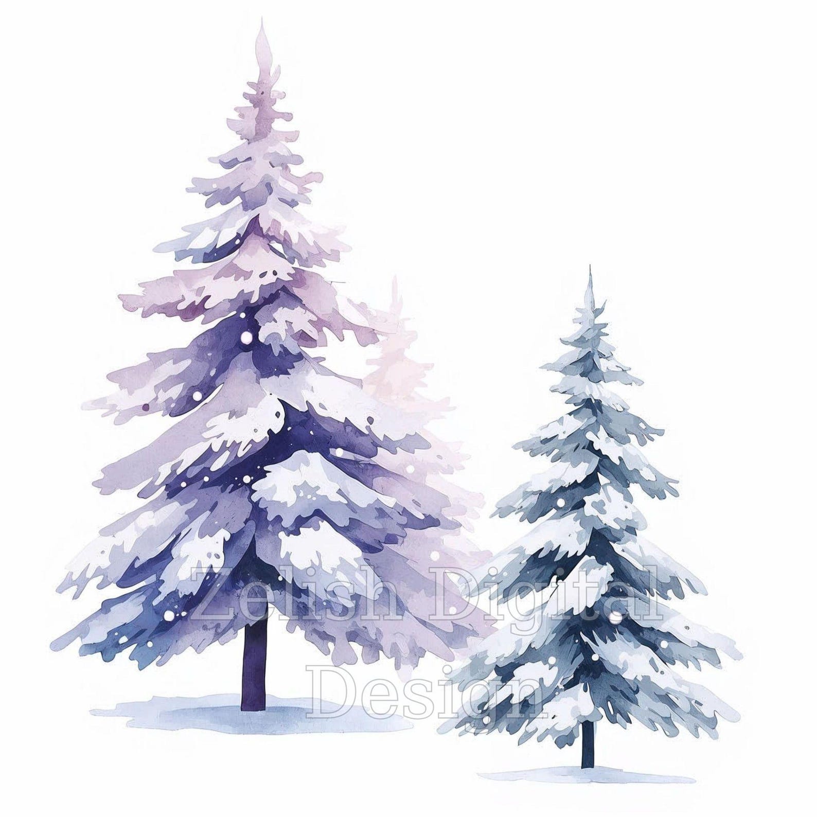 Winter Tree Clipart Bundle: 10 JPG, Watercolor Landscape , Digital ...