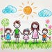 Kids Family Drawing Cliparts, Pastel Crayon Style, Child Hand Drawn ...