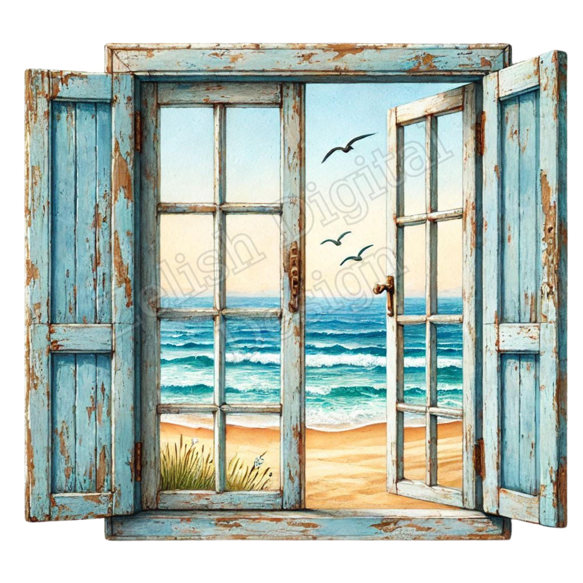 15 Window Ocean View Clipart Bundle, Window to Sea Clipart, Printable ...