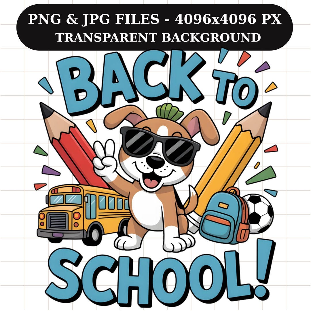 Back to School Dog Clipart: Cartoon PNG & JPG (instant Download) - Etsy