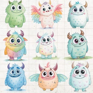 Watercolor Cute Monsters Clipart, 35 Transparent Png, Funny Character ...