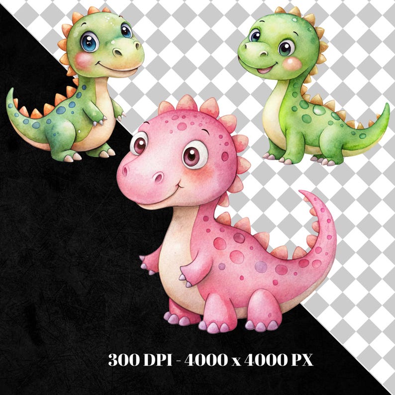 Watercolor Cute Dinosaur Clipart Bundle, 20 Transparent Png, Printable ...