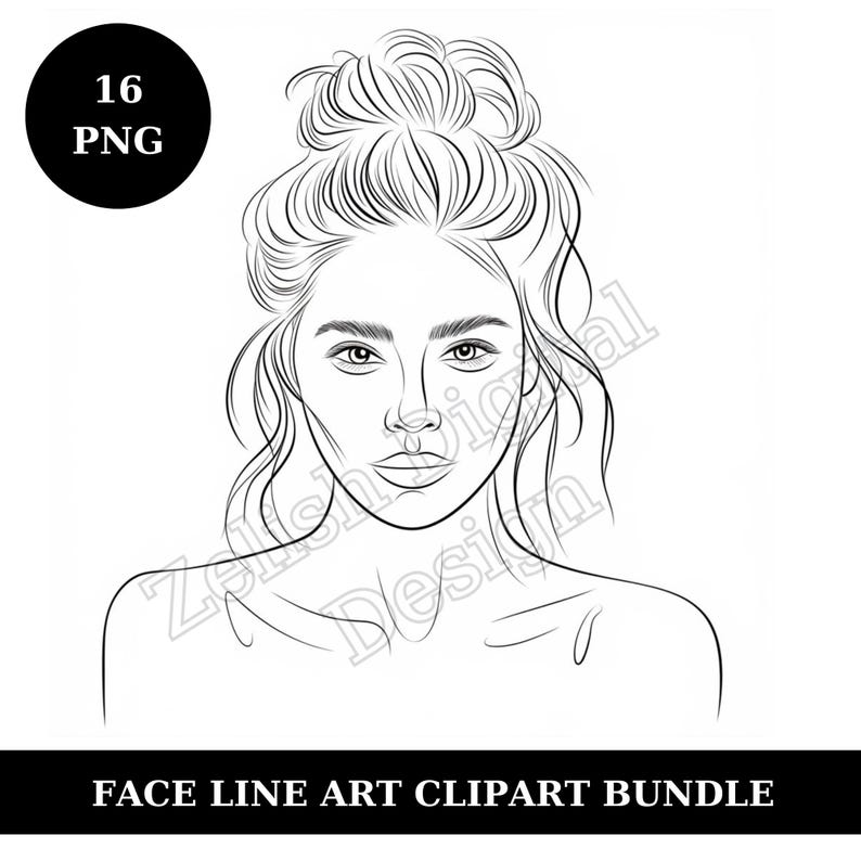 16 Woman Face Clipart, Face Line Art Clipart, High Quality Png, Digital ...