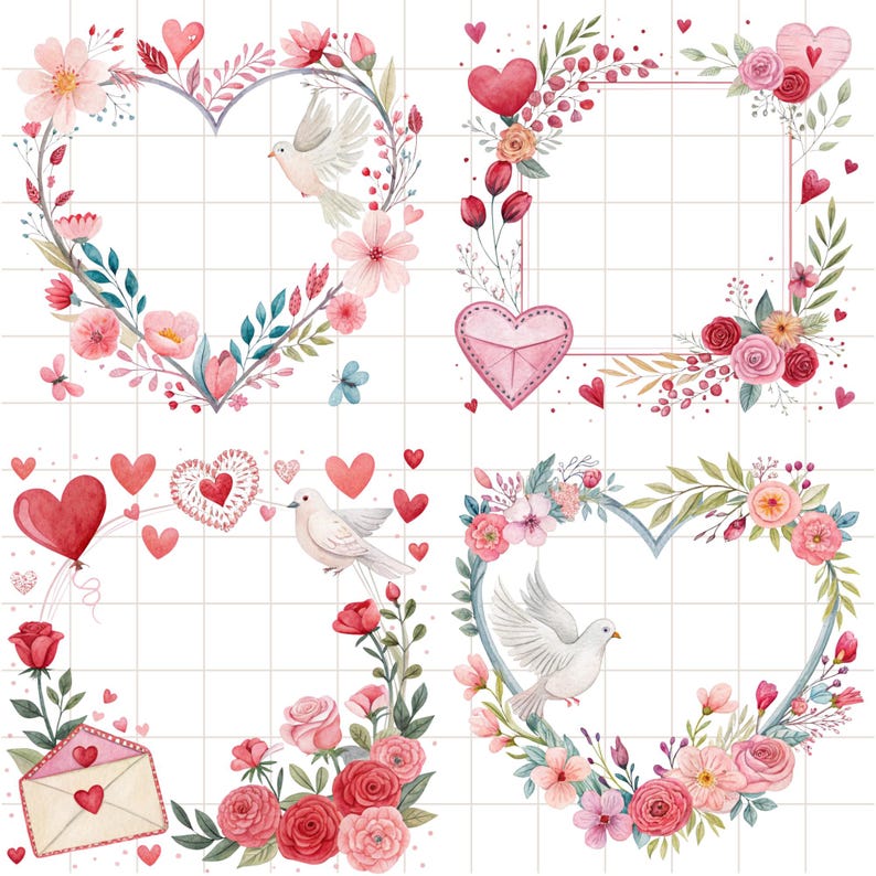 Valentine's Day Frame Clipart, 14 Transparent Png, Heart Floral Frame ...
