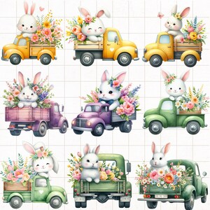 Watercolor Spring Bunny Clipart: Floral Truck Designs (32 PNG) - Etsy
