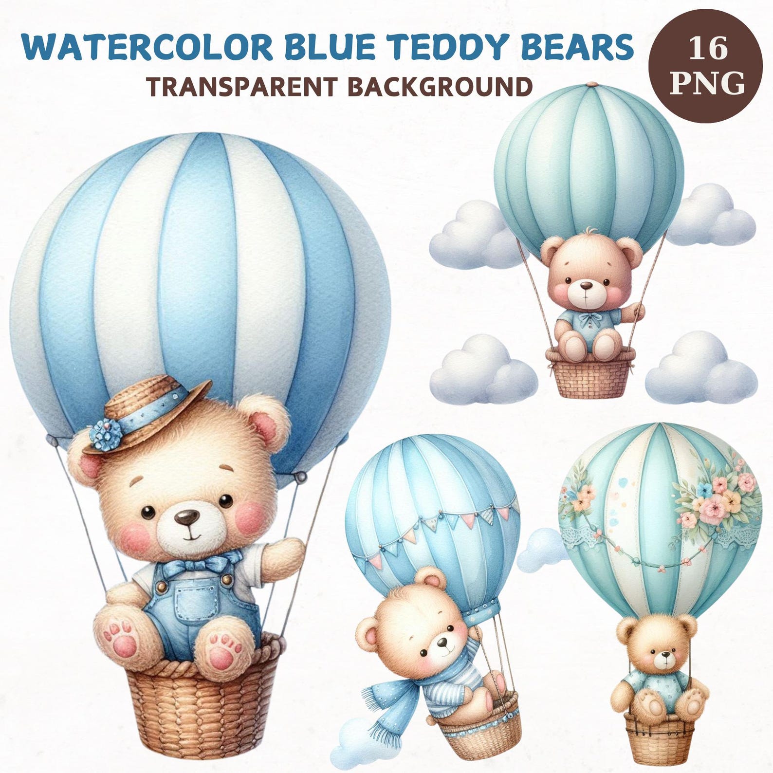 Blue Teddy Bear Cliparts, Watercolor Tedyy Bear Baby Shower Png, Baby ...