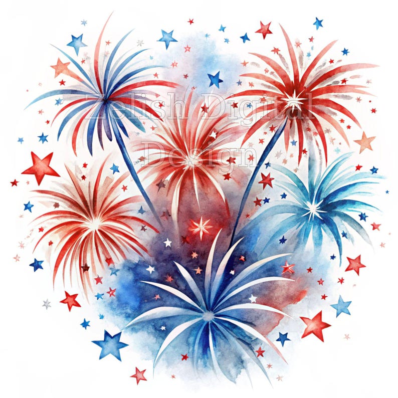 16 Watercolor Firework Clipart Bundle, Independence Day Patriotic 4th ...