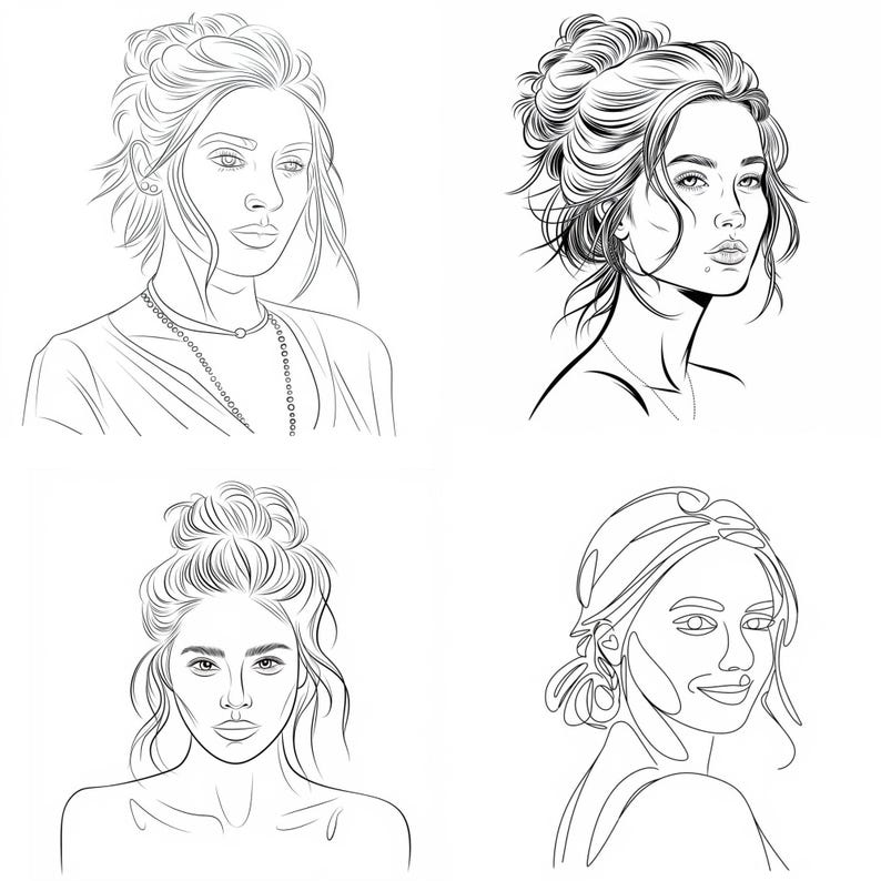 16 Woman Face Clipart, Face Line Art Clipart, High Quality Png, Digital ...