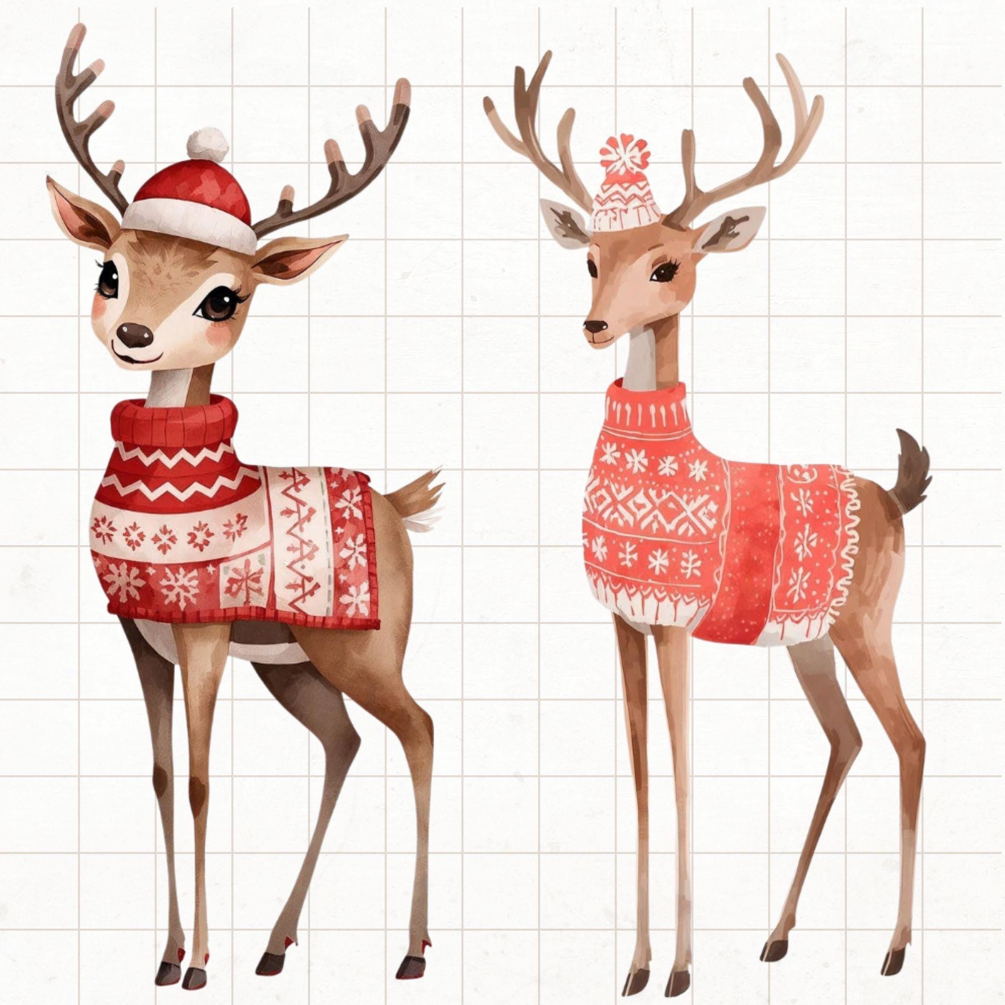 Watercolor Reindeer Clipart Bundle: 20 Funny Christmas PNG Graphics ...