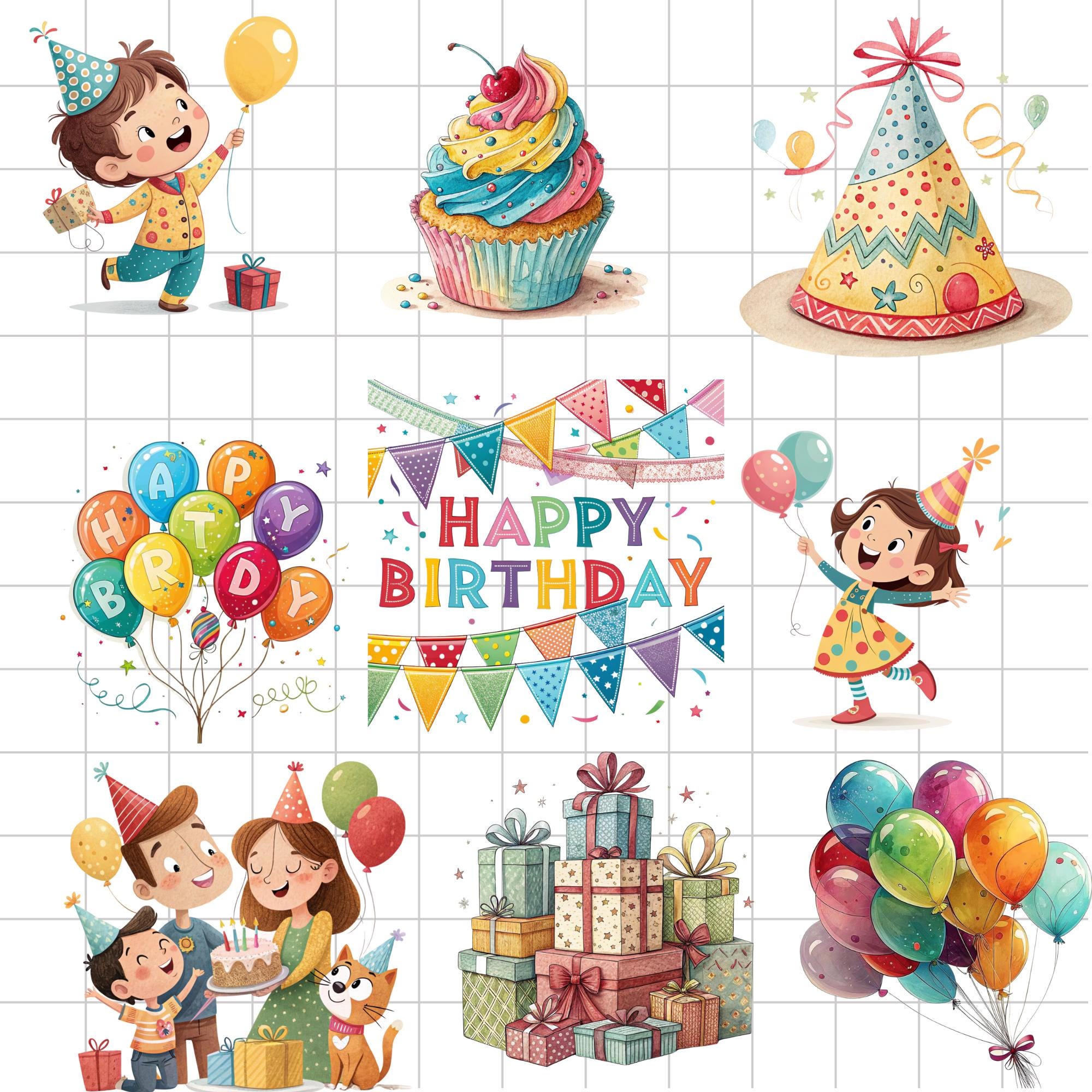 Birthday Party Clipart Bundle, 33 Transparent Png of Balloons, Cakes ...