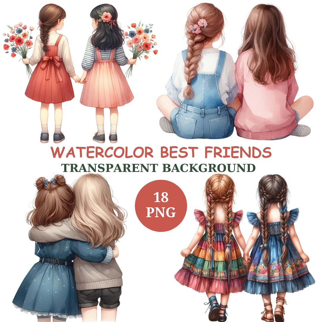 Watercolor Friends Clipart, Sisters PNG Illustrations (digital Download ...
