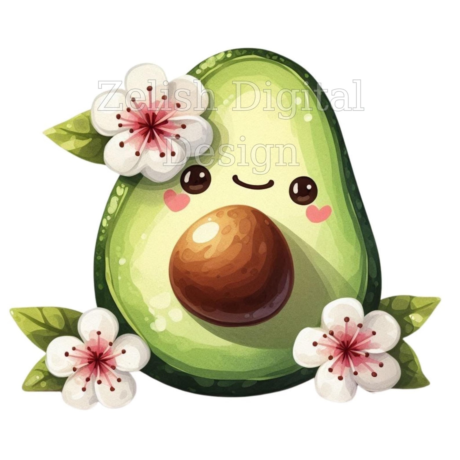 Cute Floral Avocado Clipart Bundle, Watercolor Avocado Art, 10 High ...