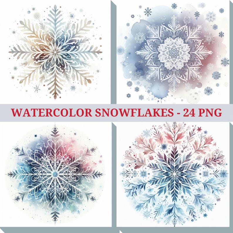 Watercolor Snowflake Clipart Bundle, 24 Png Images for Winter Crafts ...