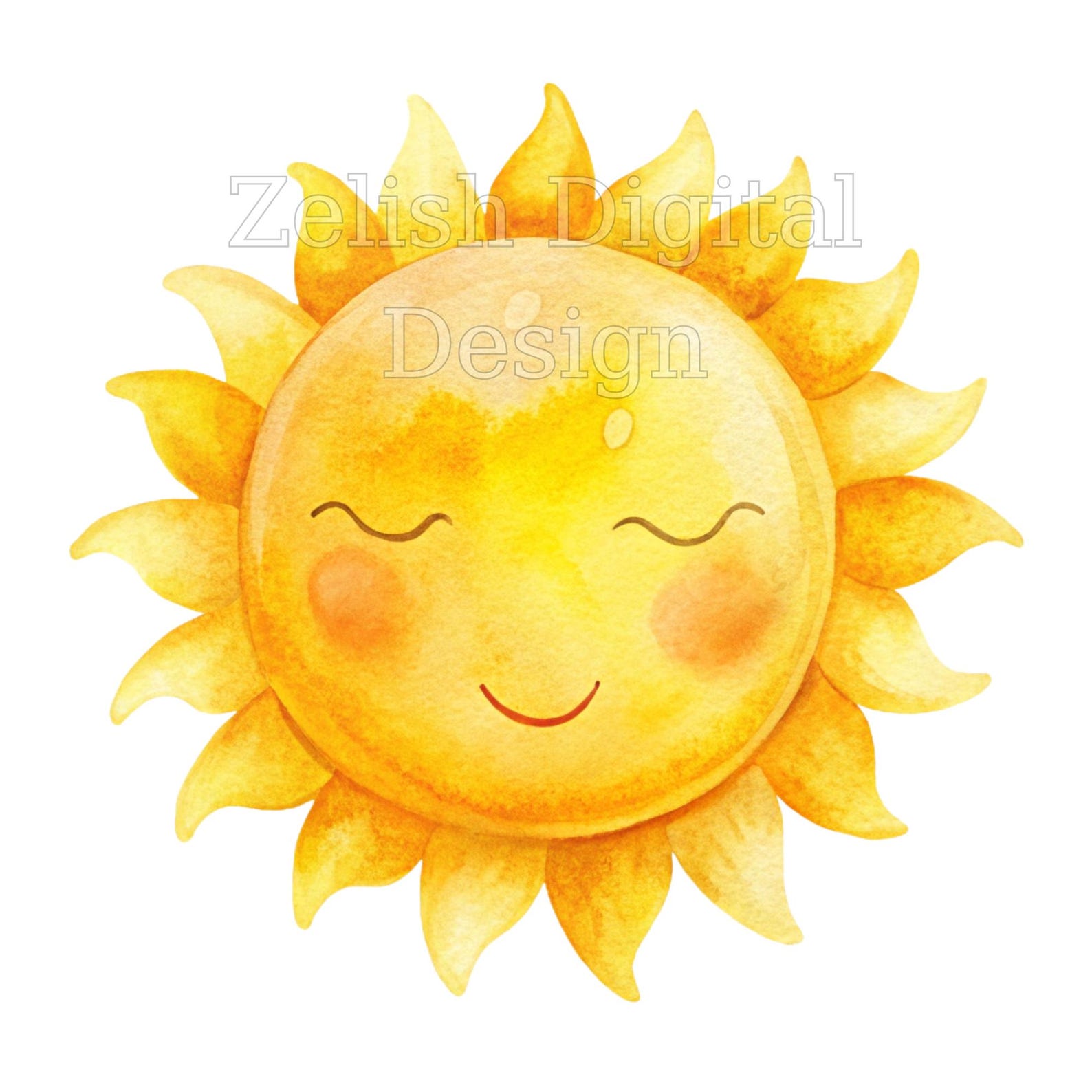 Watercolor Smiling Sun Clipart Bundle: Nursery Art Pngs (digital ...