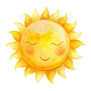 Watercolor Smiling Sun Clipart Bundle: Nursery Art Pngs (digital ...